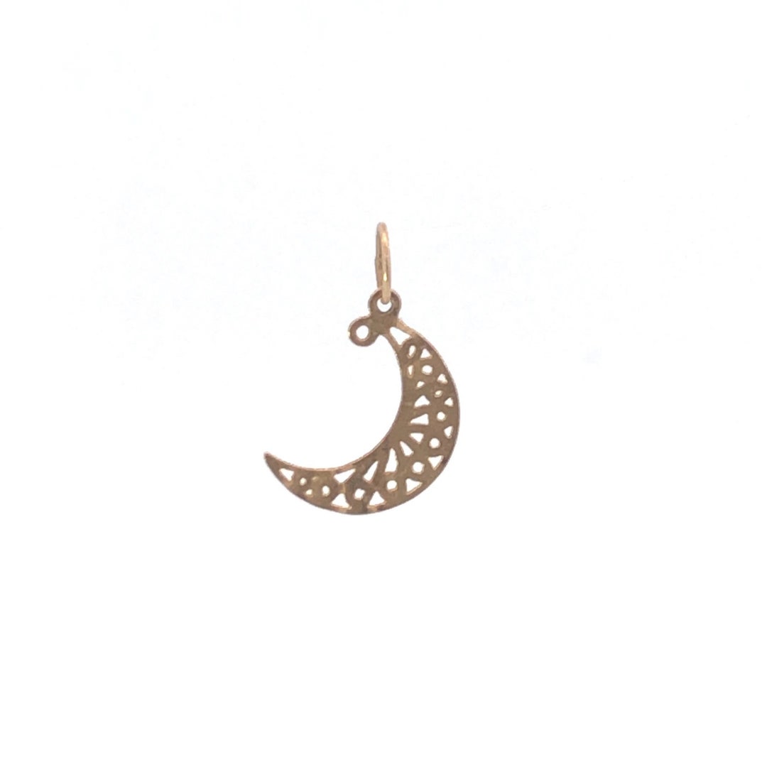14K Filigree Crescent Moon Swirl Design Charm/pendant Yellow Gold - Etsy
