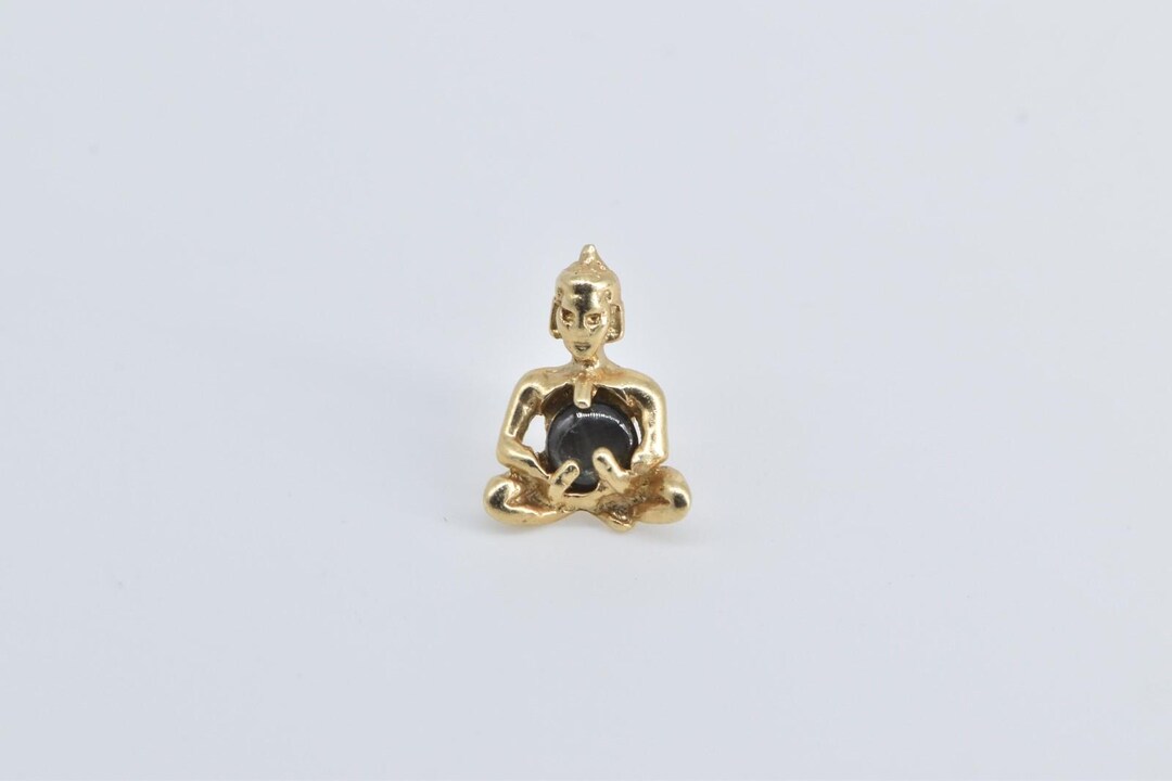 14K Black Star Sapphire Buddha Ornate Lapel Pin/brooch Yellow Gold - Etsy