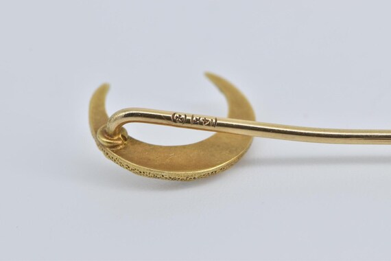 14K Victorian Floral Enamel Crescent Moon Stick Pin Y… - Gem