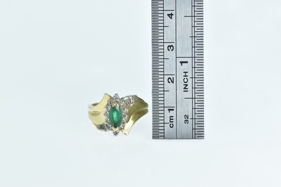 14K Marquise Syn. Emerald Diamond Halo Bypass Ring Si… - Gem 14K Marquise Syn. Emerald Diamond Halo Bypass Ring Si… - Gem