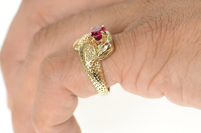 10K 1930's Coiled Serpent Snake Syn. Ruby Men's Ring - Etsy
