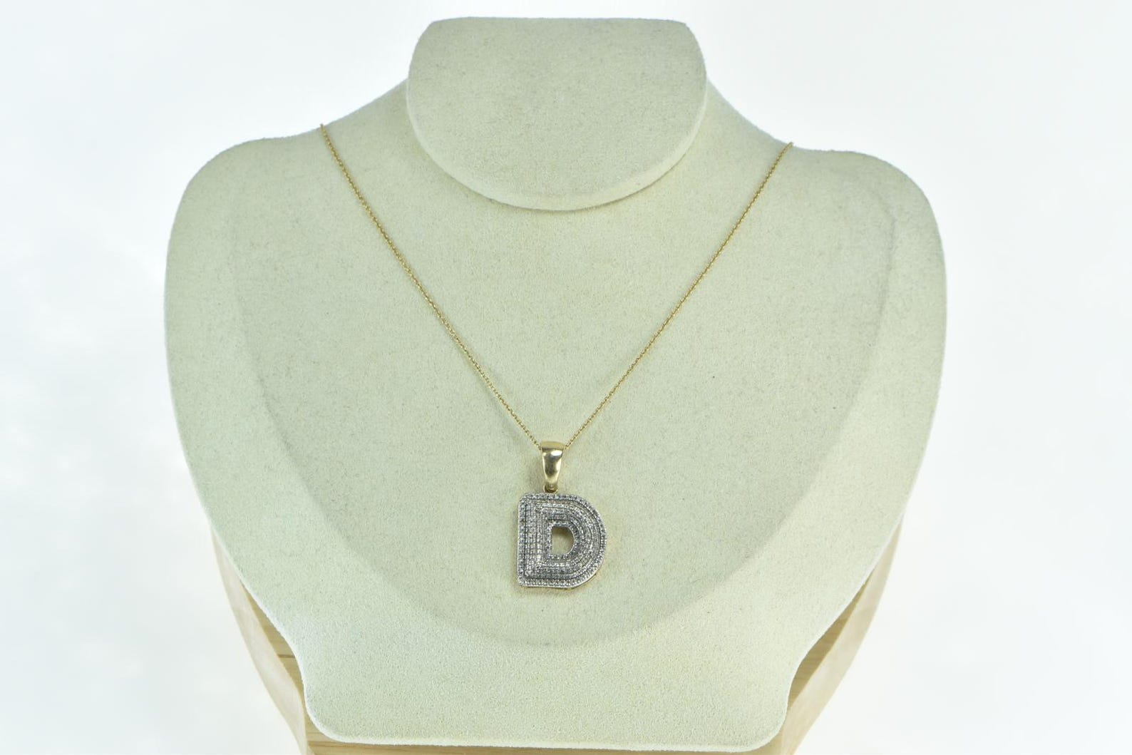 10K Diamond Encrusted D Letter Monogram Initial Pendant Yellow Gold - Etsy