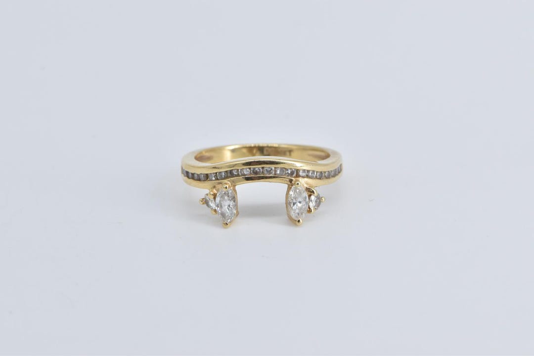 14K 0.75 Ctw Marquise Diamond Wrap Wedding Band Ring Size 7.25 Yellow ...