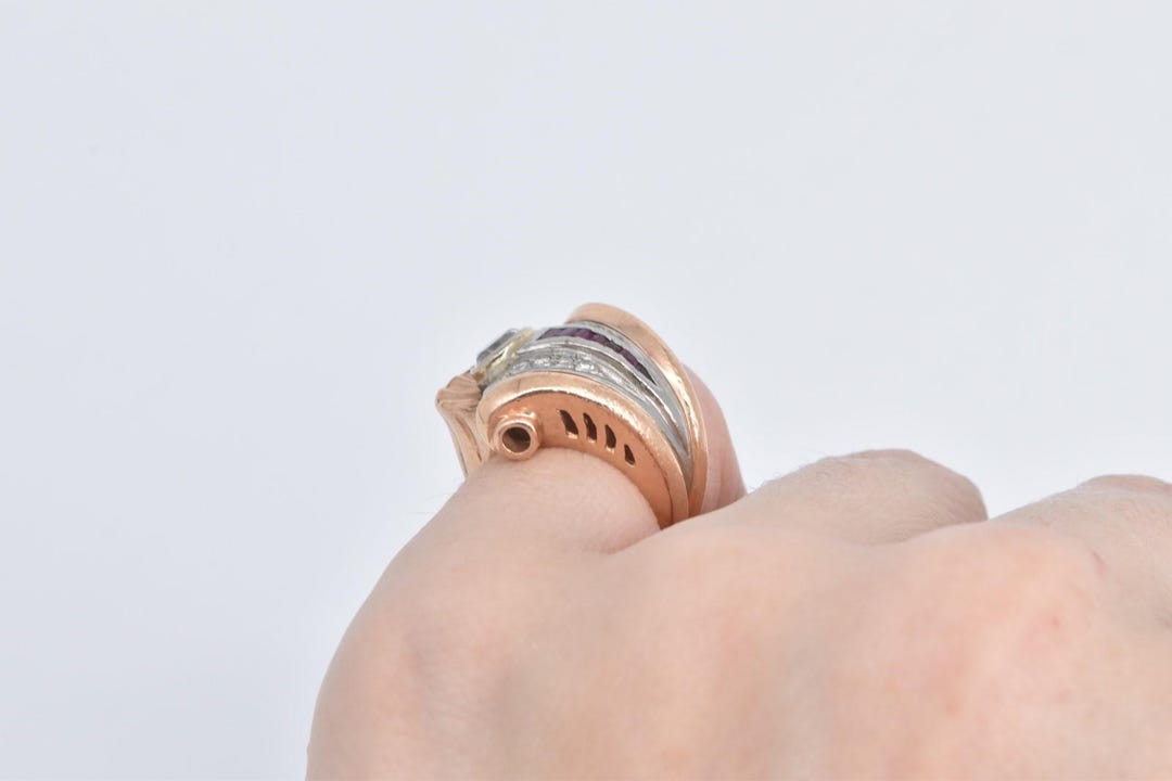 14K 1930's Scallop Sea Shell Ruby CZ Diamond Ring Size 3.5 Rose Gold - Etsy