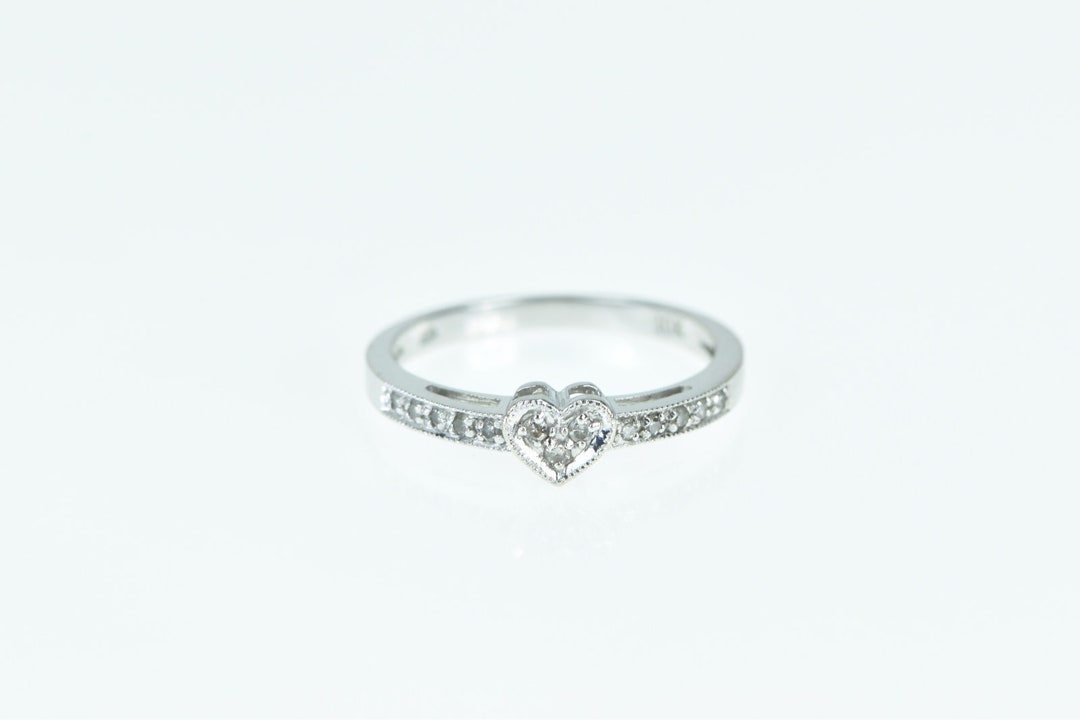 10K Heart Diamond Love Symbol Promise Ring Size 6.75 White Gold - Etsy