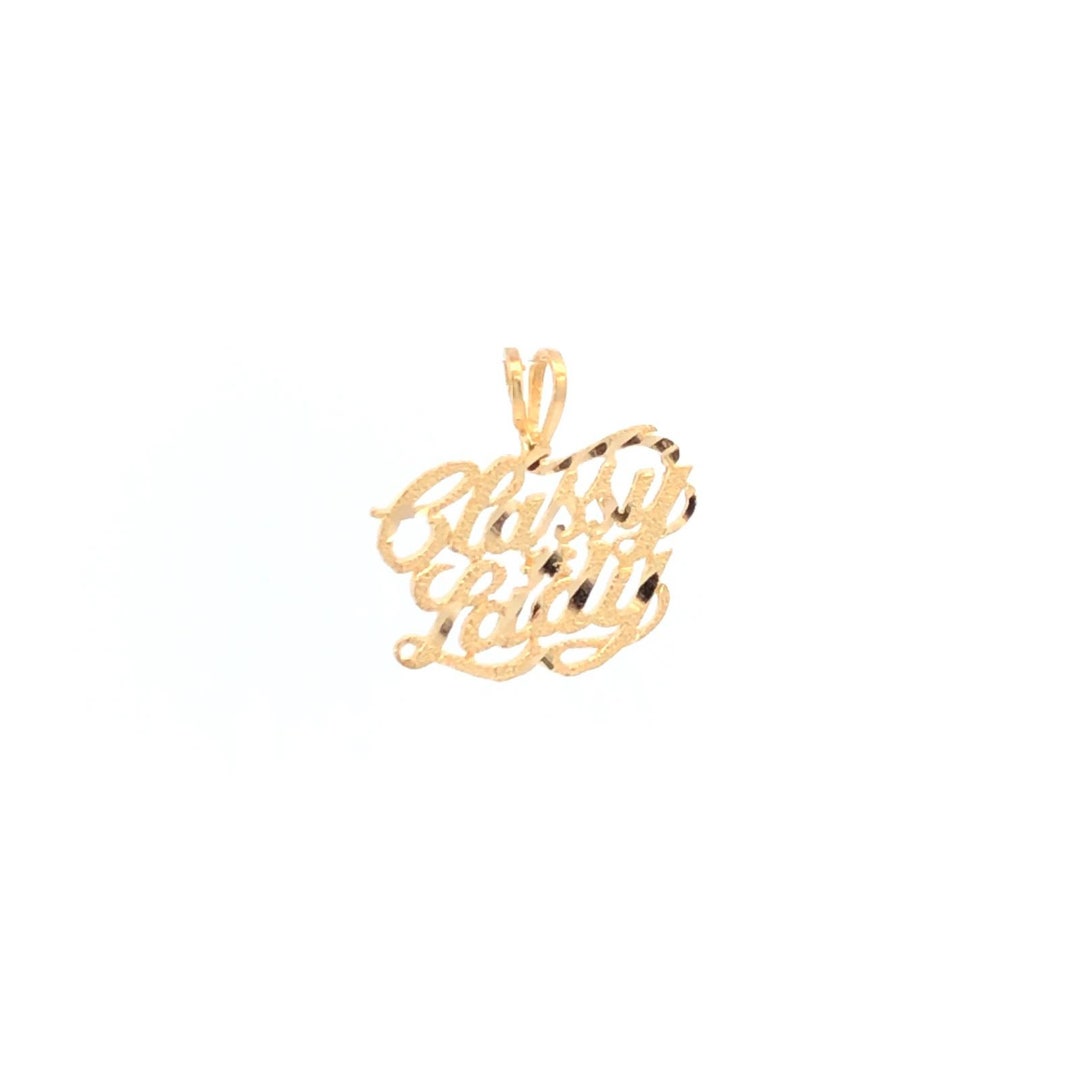 14K Classy Lady Diamond Cut Cursive Letter Word Pendant Yellow Gold - Etsy