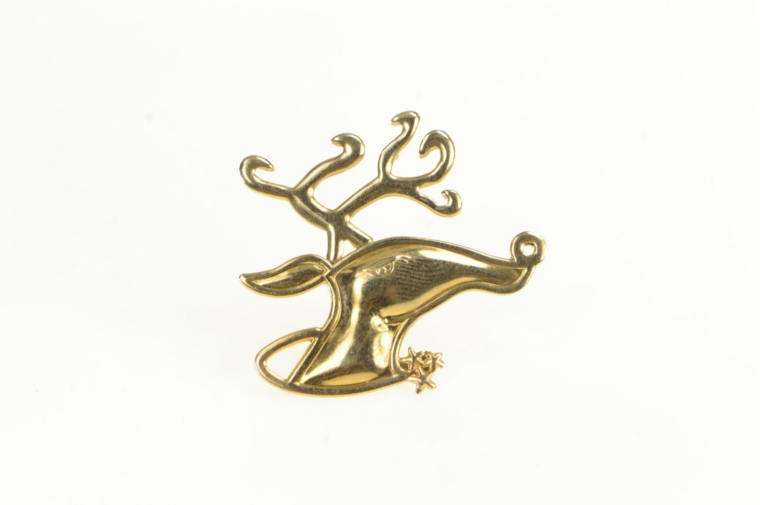 10K Stylized Reindeer Animal Head Holiday Pin/brooch Yellow Gold - Etsy
