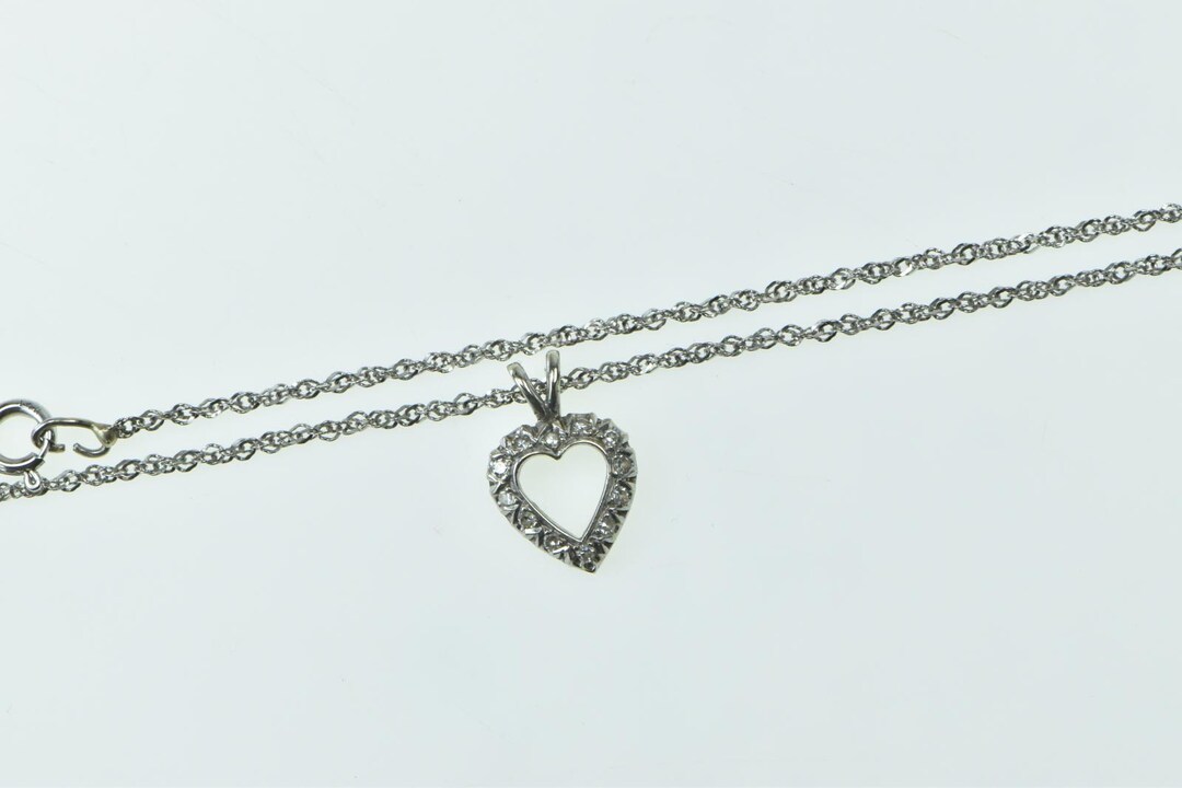 14K Diamond Heart Love Symbol Classic Chain Necklace 17.75" White Gold ...
