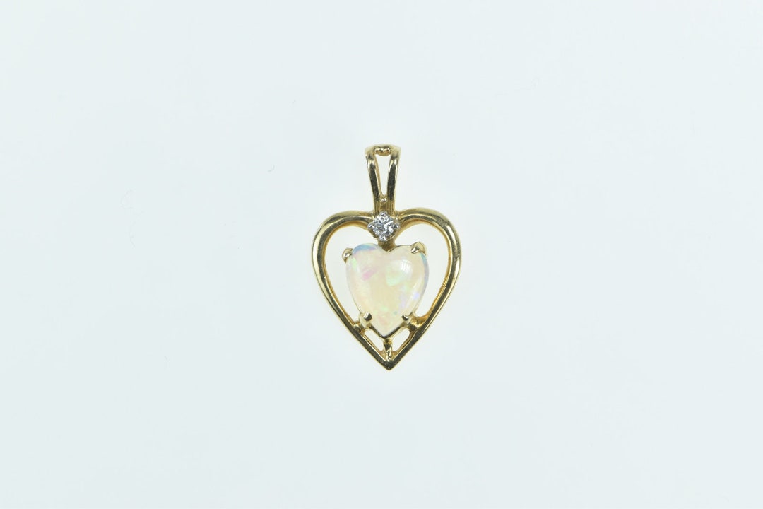 14K Heart Syn Opal Love Symbol Vintage Valentine Pendant Yellow Gold - Etsy