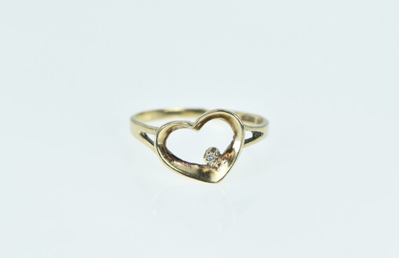 10K Diamond Heart Love Symbol Vintage Ring Size 4.5 Y… - Gem