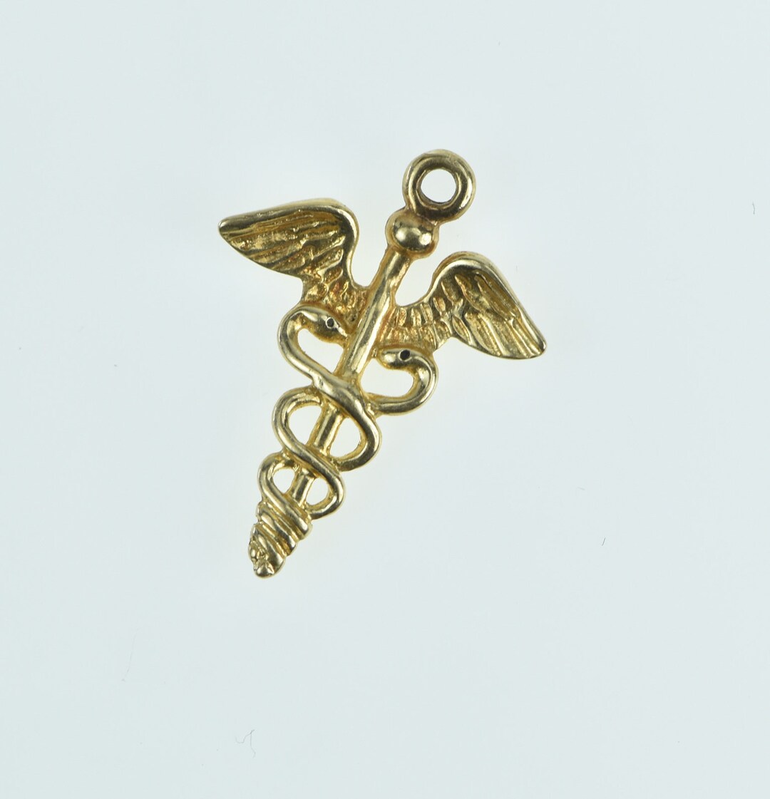 14K Caduceus Medical Symbol Nurse Doctor Charm/pendant Yellow Gold - Etsy