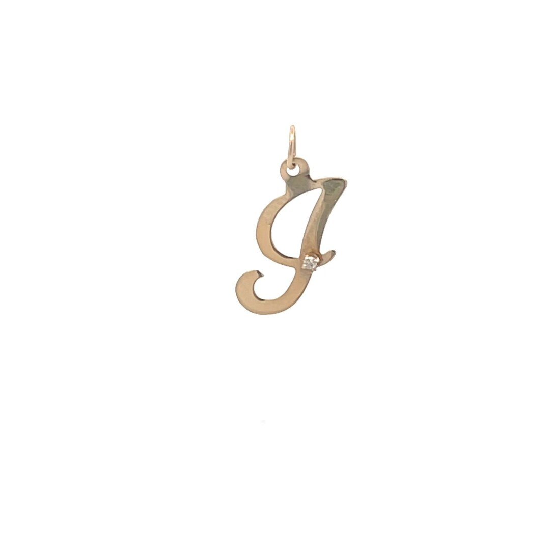 14K J Cursive Letter Monogram Diamond Charm/pendant Yellow Gold - Etsy