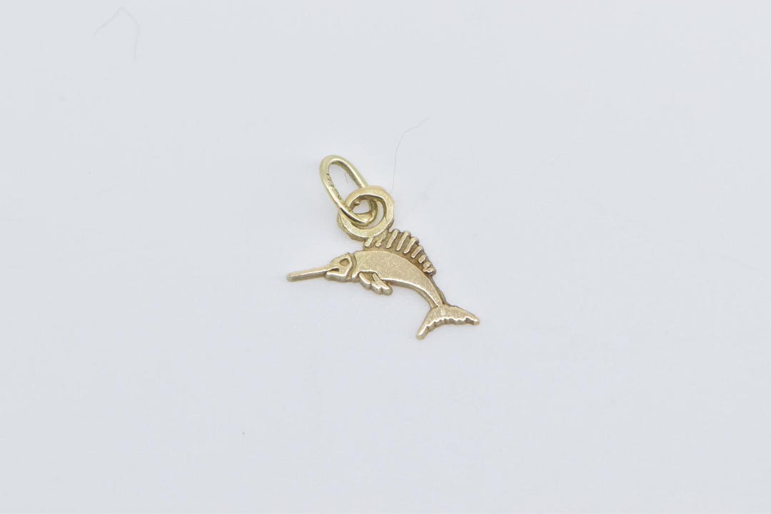 14K Marlin Fish Ocean Animal Fisherman Fishing Charm/pendant Yellow ...
