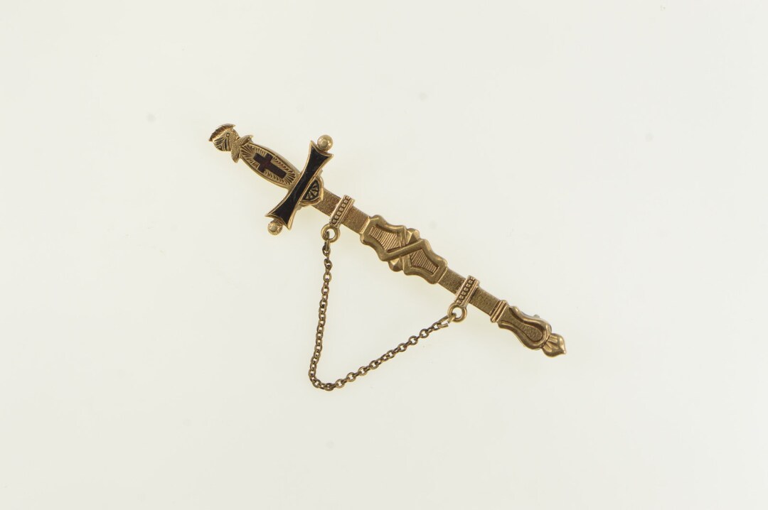 10K Knights Templar Enamel Sword Chain Pin/brooch Yellow Gold - Etsy