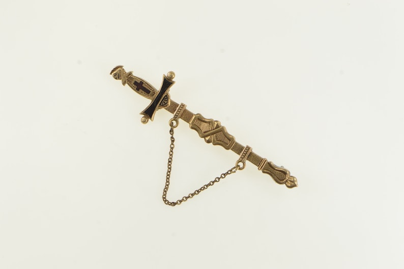 10K Knights Templar Enamel Sword Chain Pin/brooch Yellow Gold - Etsy