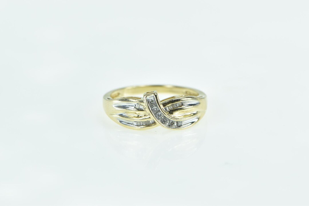 10K Vintage Diamond Criss Cross Freeform Statement Ring Size 7 Yellow ...
