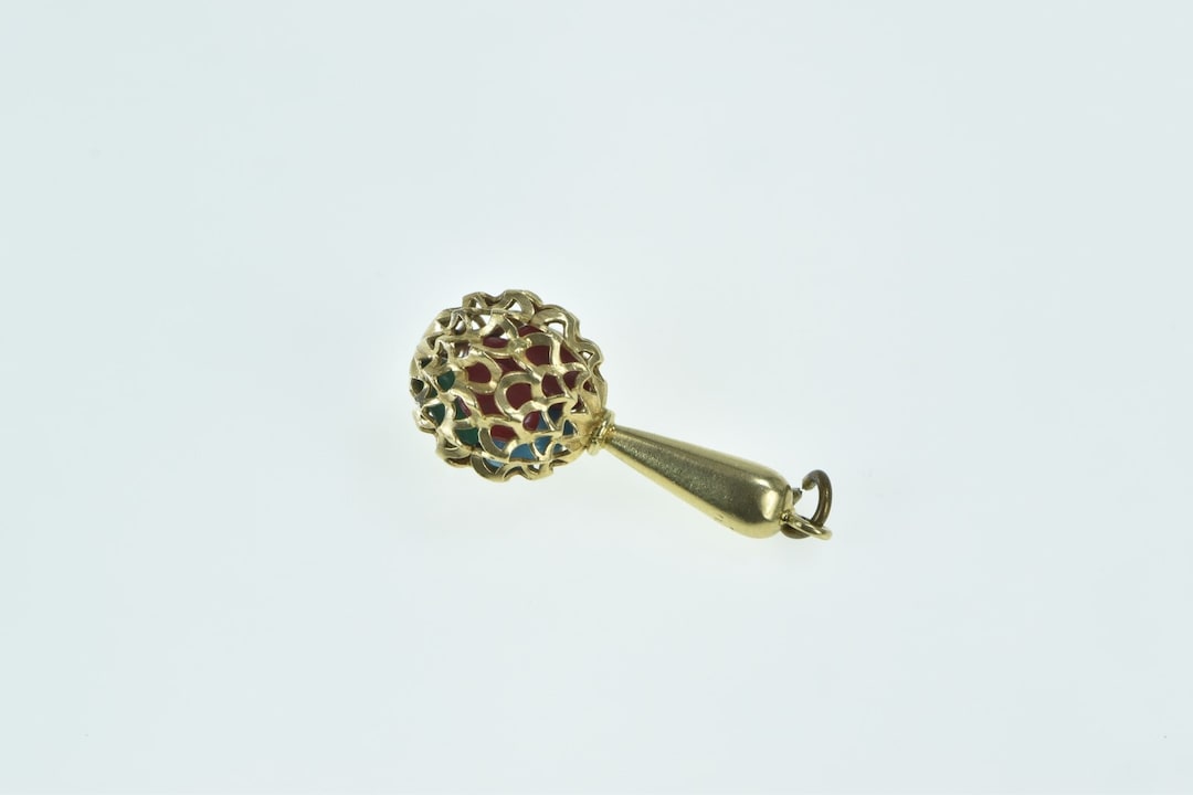 14K 3D Coral Pebble Maraca Percussion Instrument Charm/pendant Yellow ...