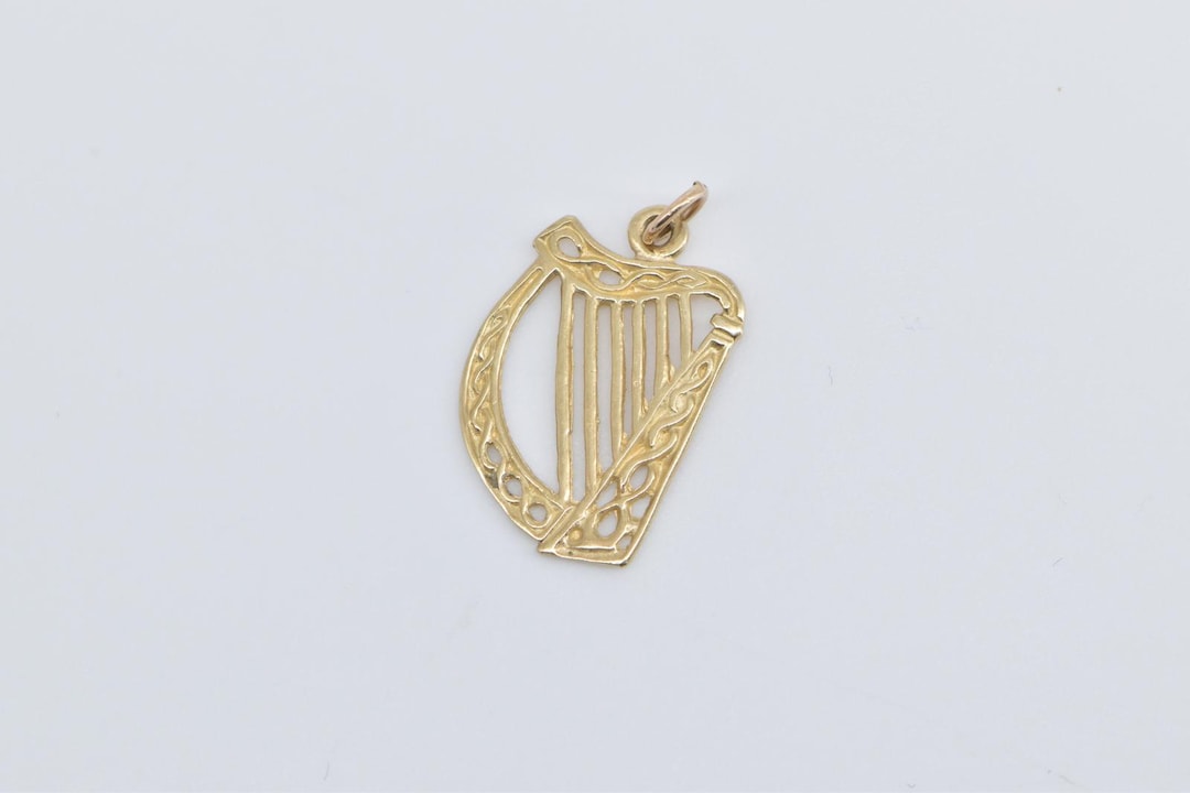 9K Harp Celtic Knot Motif Musical Instrument Charm/pendant Yellow Gold ...