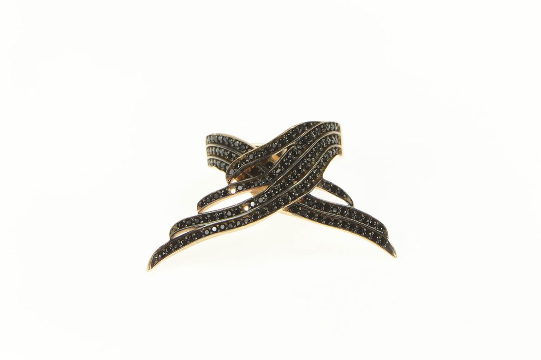 Sterling Silver Angel Wings Pave Sim. Black Diamond Rose Ring Size 7.75 ...