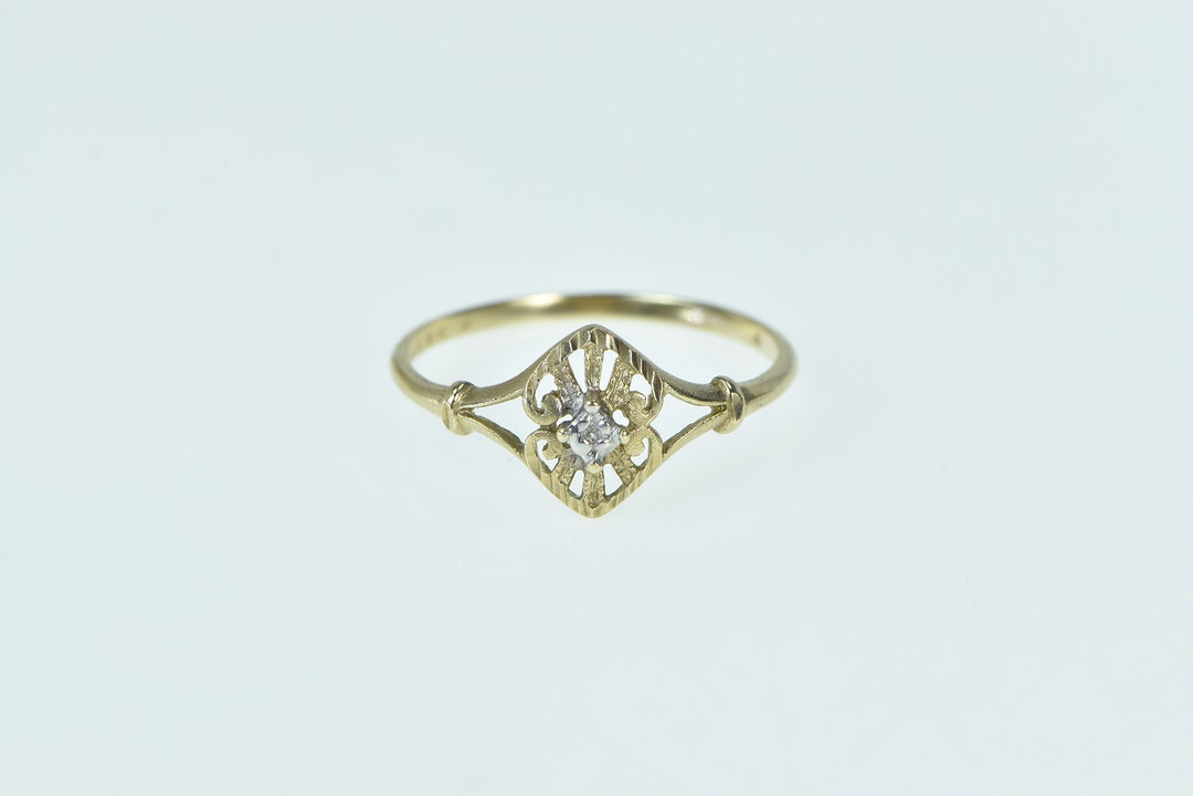 10K Diamond Ornate Swirl Simple Promise Ring Size 7.25 Yellow Gold - Etsy