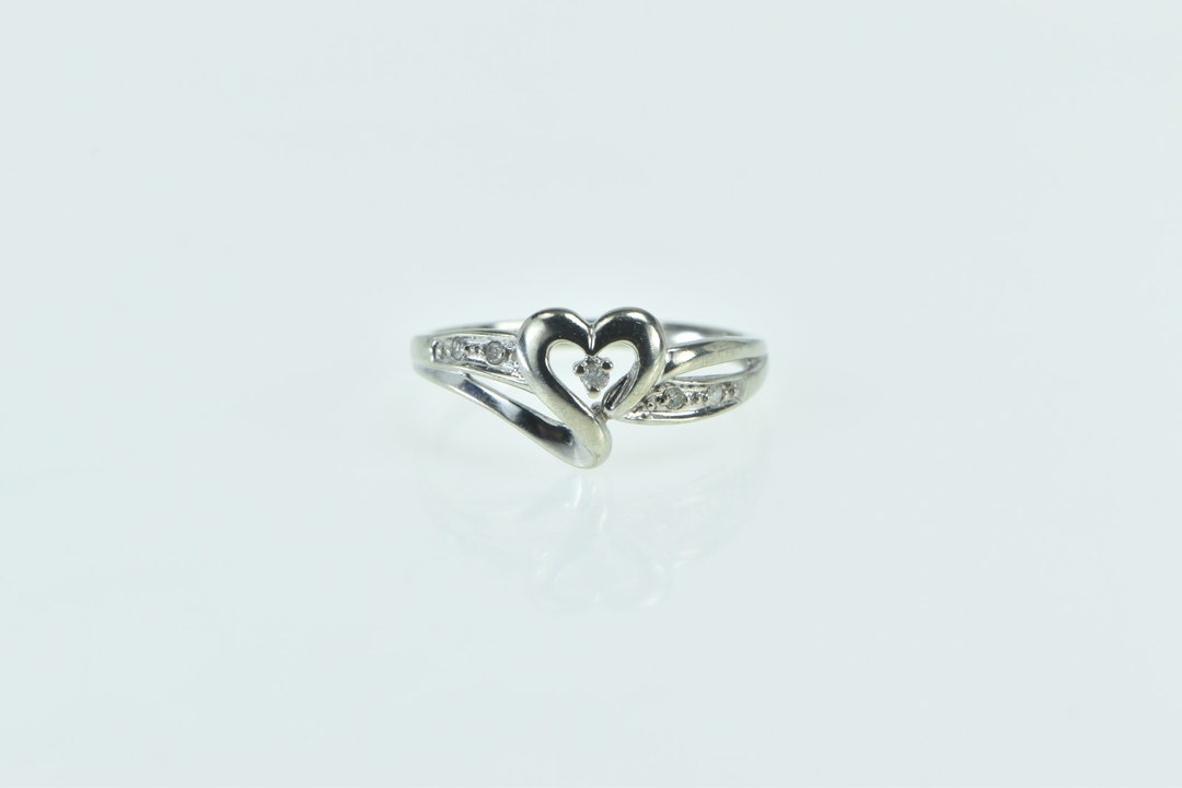 10K Diamond Heart Love Symbol Promise Ring Size 7 White Gold - Etsy