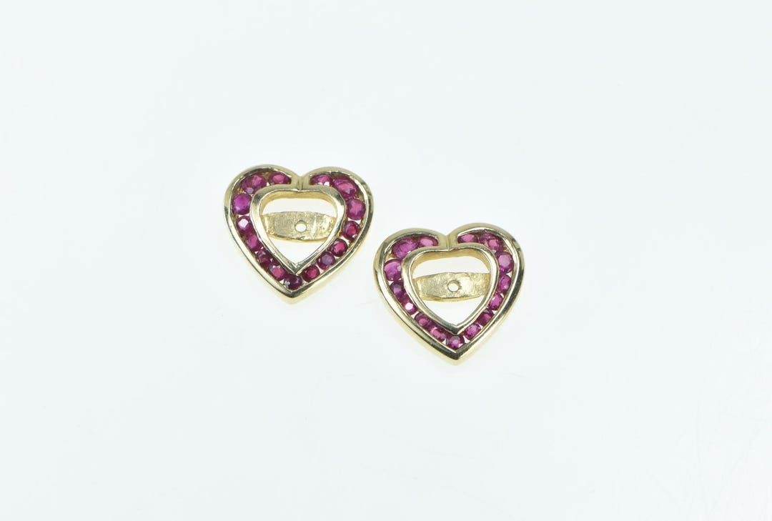 14K Ruby Heart Love Symbol Stud Enhancer Earring Jackets Yellow Gold - Etsy