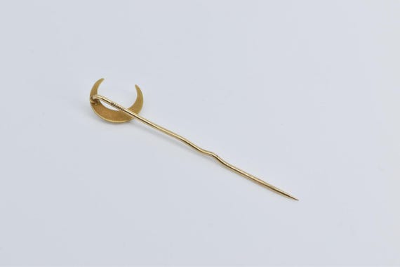 14K Victorian Floral Enamel Crescent Moon Stick Pin Y… - Gem