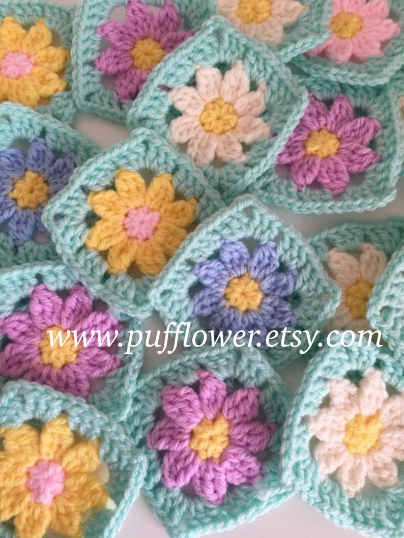 20 Granny Squares Crochet Flower Centre Pastel Colours Hand Etsy