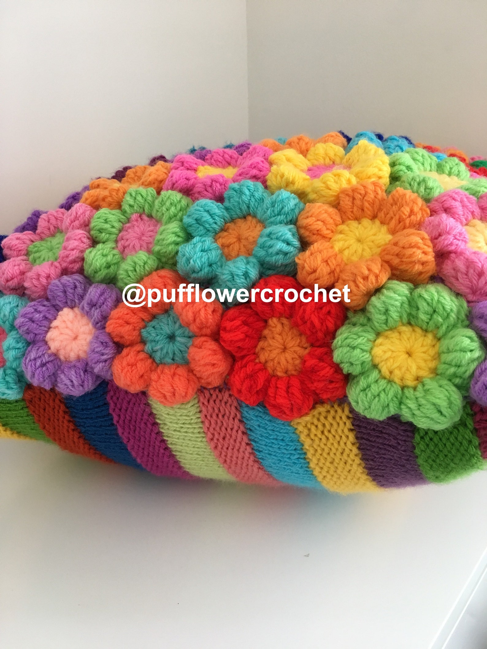 Crochet Cushion Large Flower Cushion Couch Pillow - Etsy UK