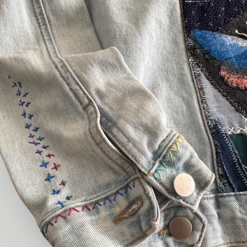One-of-a-kind Sashiko Boro Denim Jacket With Butterfly Appliqué | Hand ...
