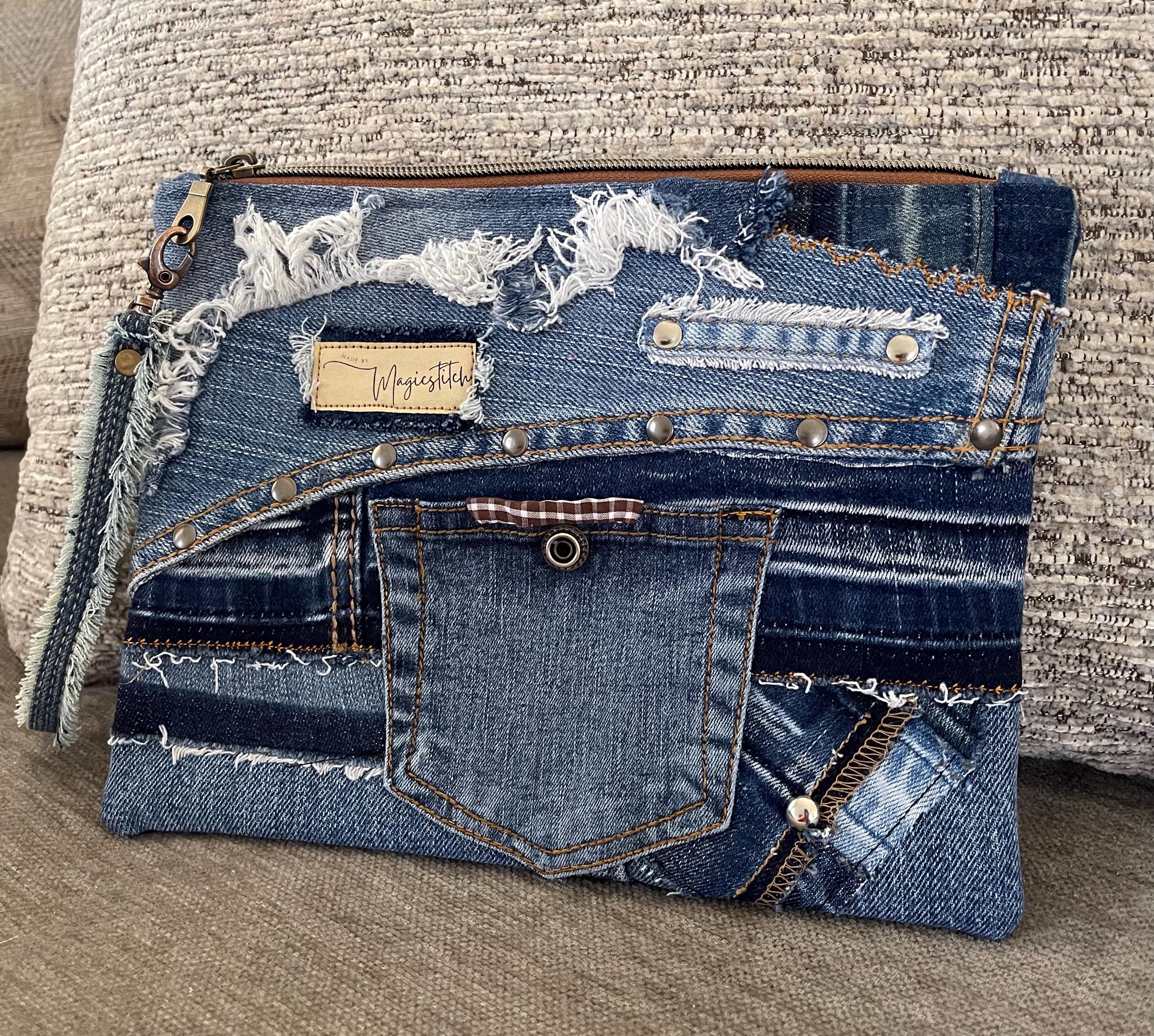 Bohemian Unique One-of-a-kind Denim Patchwork Clutch Wristlet With ...