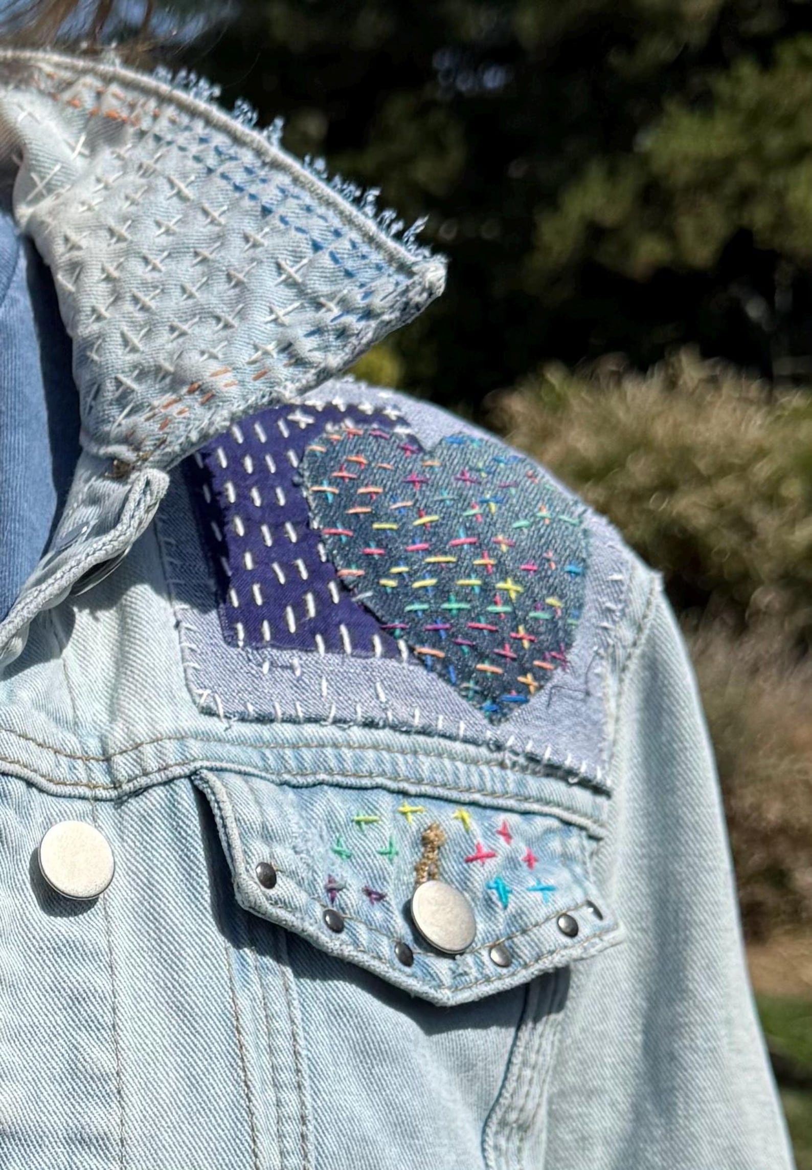 One-of-a-kind Sashiko Boro Denim Jacket With Butterfly Appliqué | Hand ...