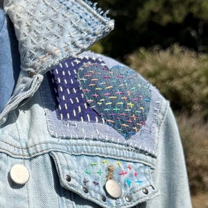 One-of-a-kind Sashiko Boro Denim Jacket With Butterfly Appliqué | Hand ...