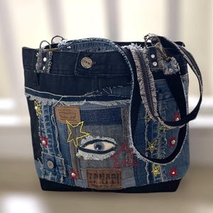 Denim Patchwork Shoulder Bag-tote Bag Upcycled Jeans Boho Bag - Etsy