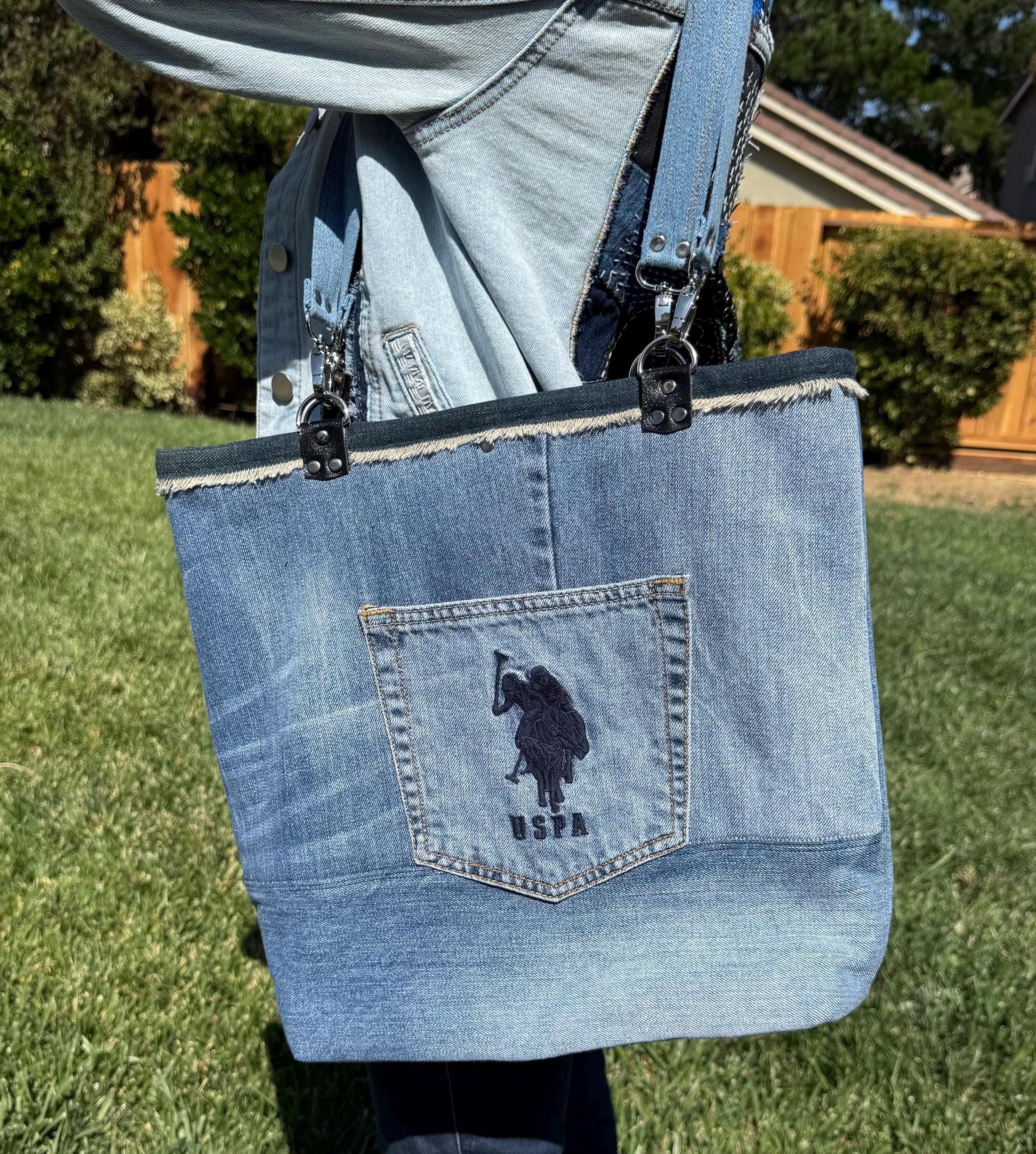One-of-a-kind Handmade Denim Patchwork Shoulder Bag With Embroidery - Etsy