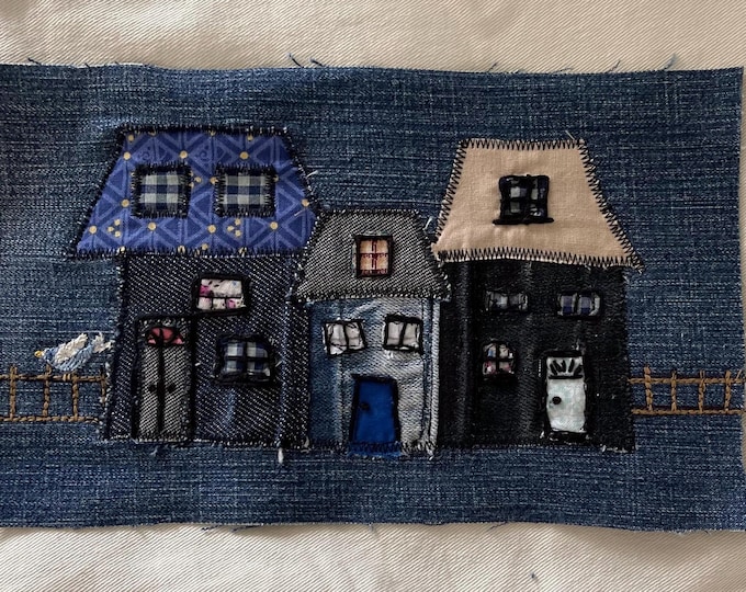 Recycled Denim House Patch Hand & Machine Embroidered Sew-on Patch ...