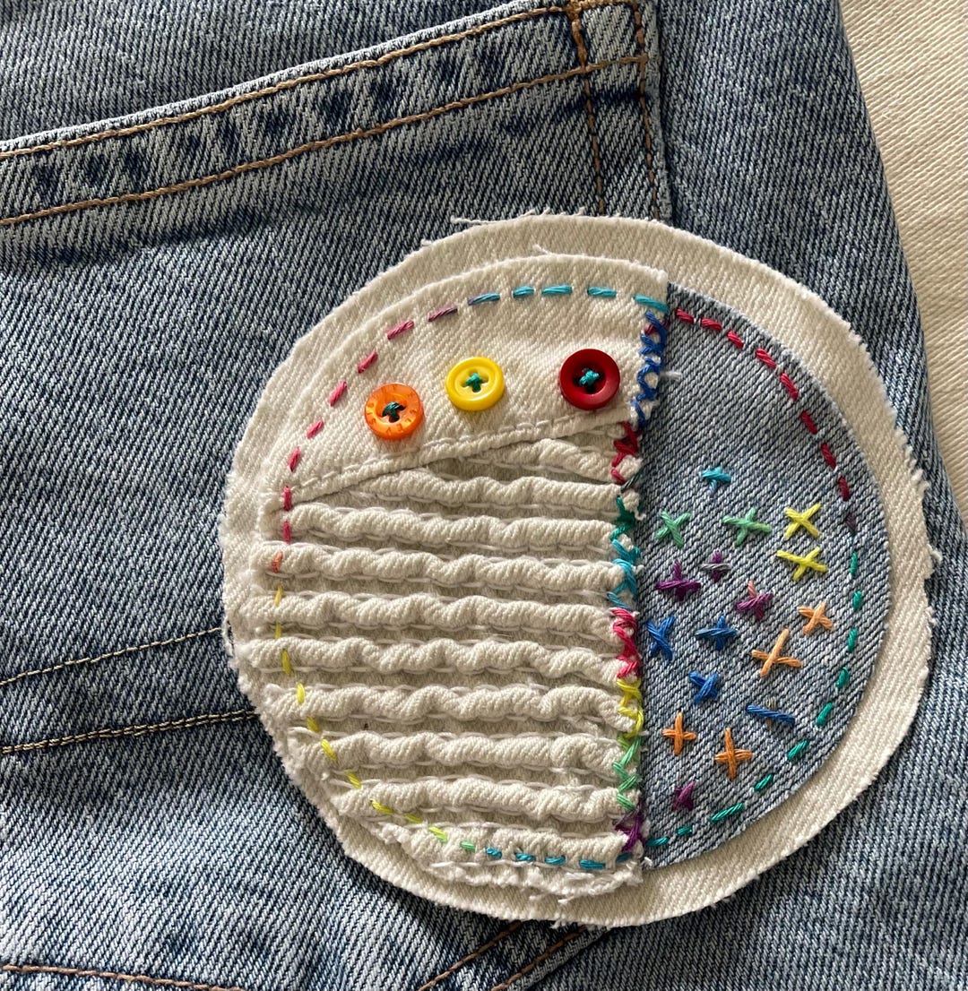 Handmade Sashiko Denim Patch – 4” Round Hand-sew on Sashiko Inspire ...