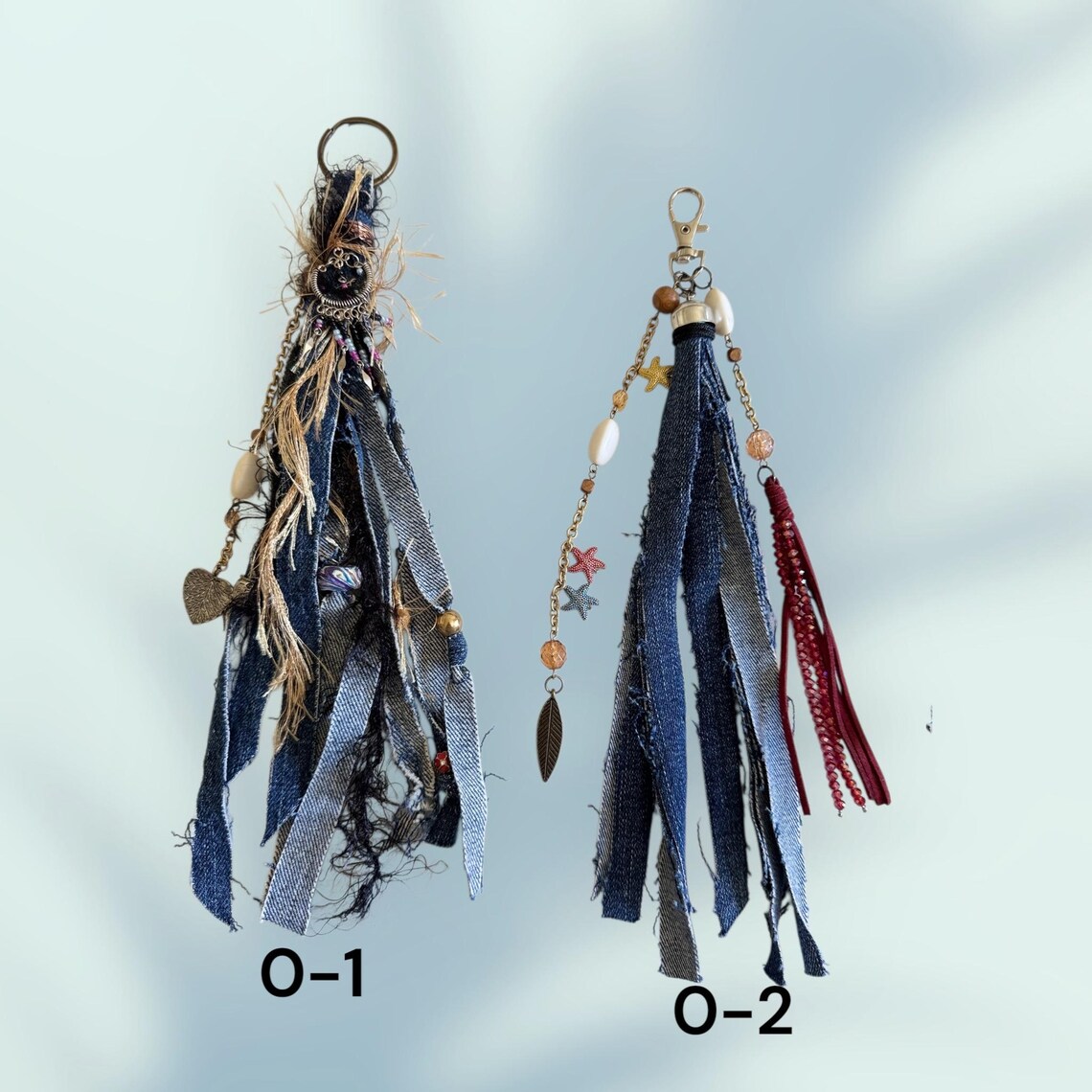 Boho Denim Tassel Charm: Handmade Crystal & Bead Bag Accessory - Etsy