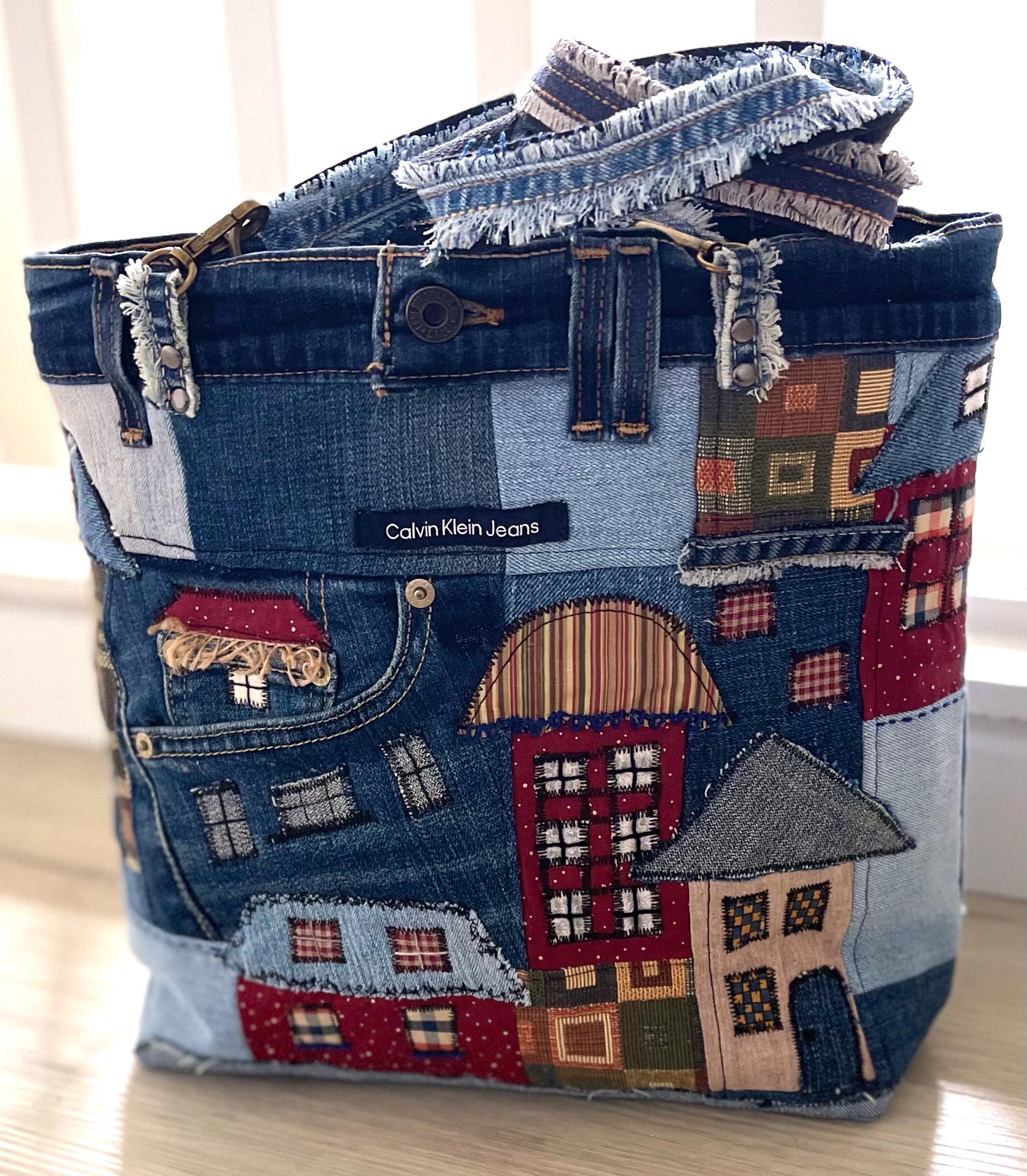 Denim Patchwork Shoulder Bag-tote Bag Upcycled Jeans Boho Bag - Etsy