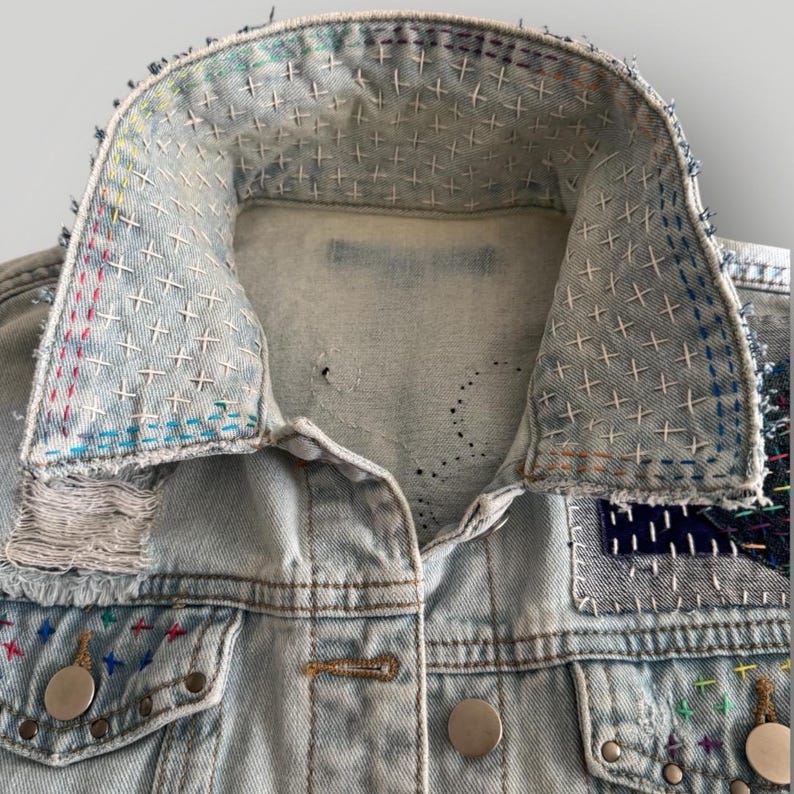 One-of-a-kind Sashiko Boro Denim Jacket With Butterfly Appliqué | Hand ...