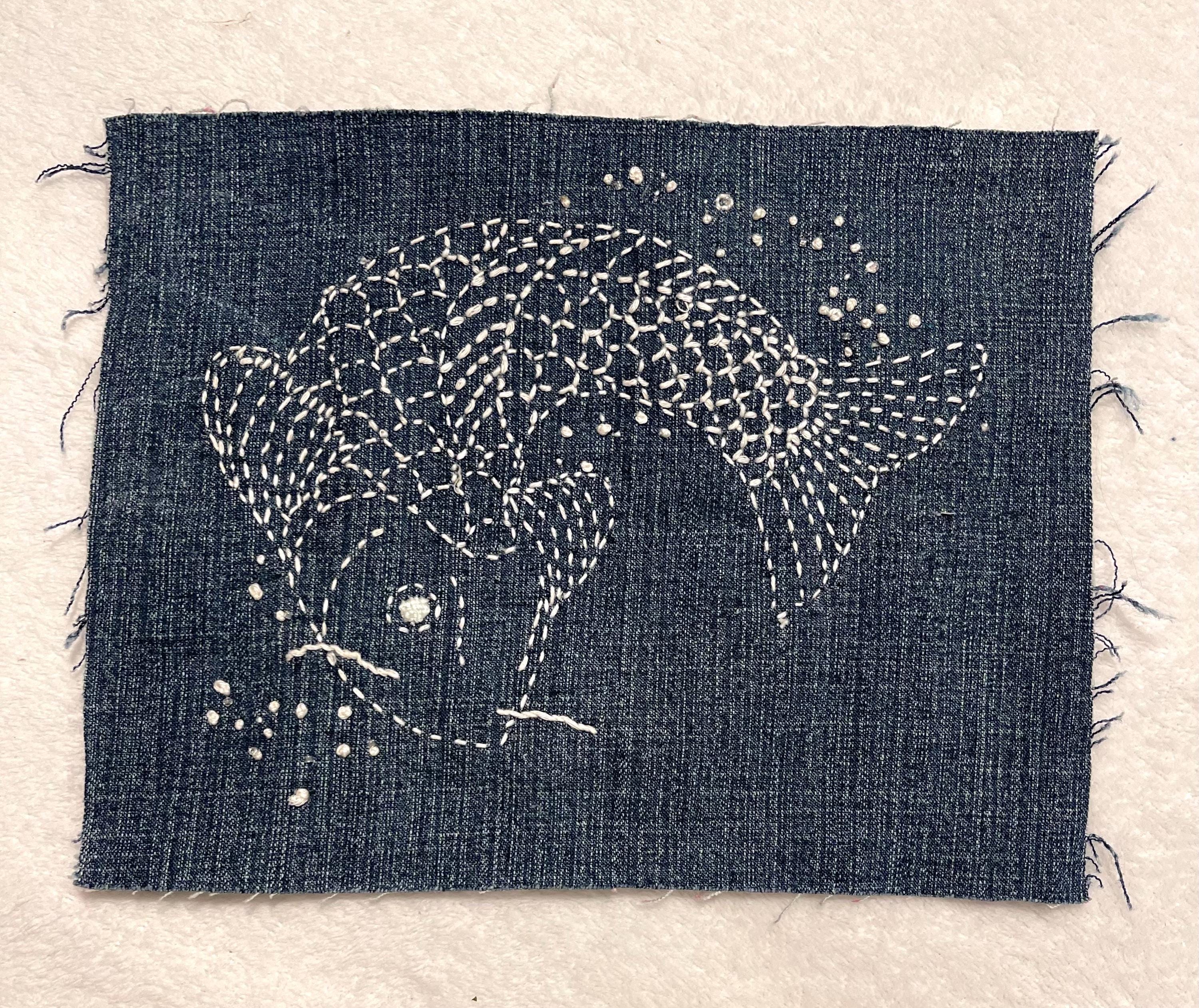 Handmade Sashiko Denim Patch 8.5 X 6.5 Hand-sewn Koi Fish Design ...