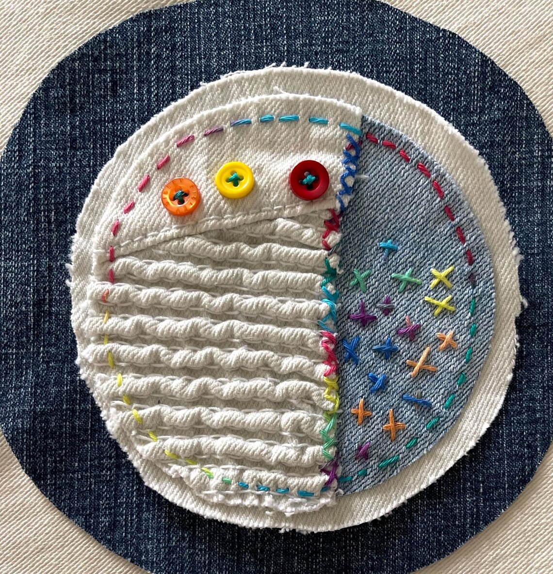 Handmade Sashiko Denim Patch – 4” Round Hand-sew on Sashiko Inspire ...