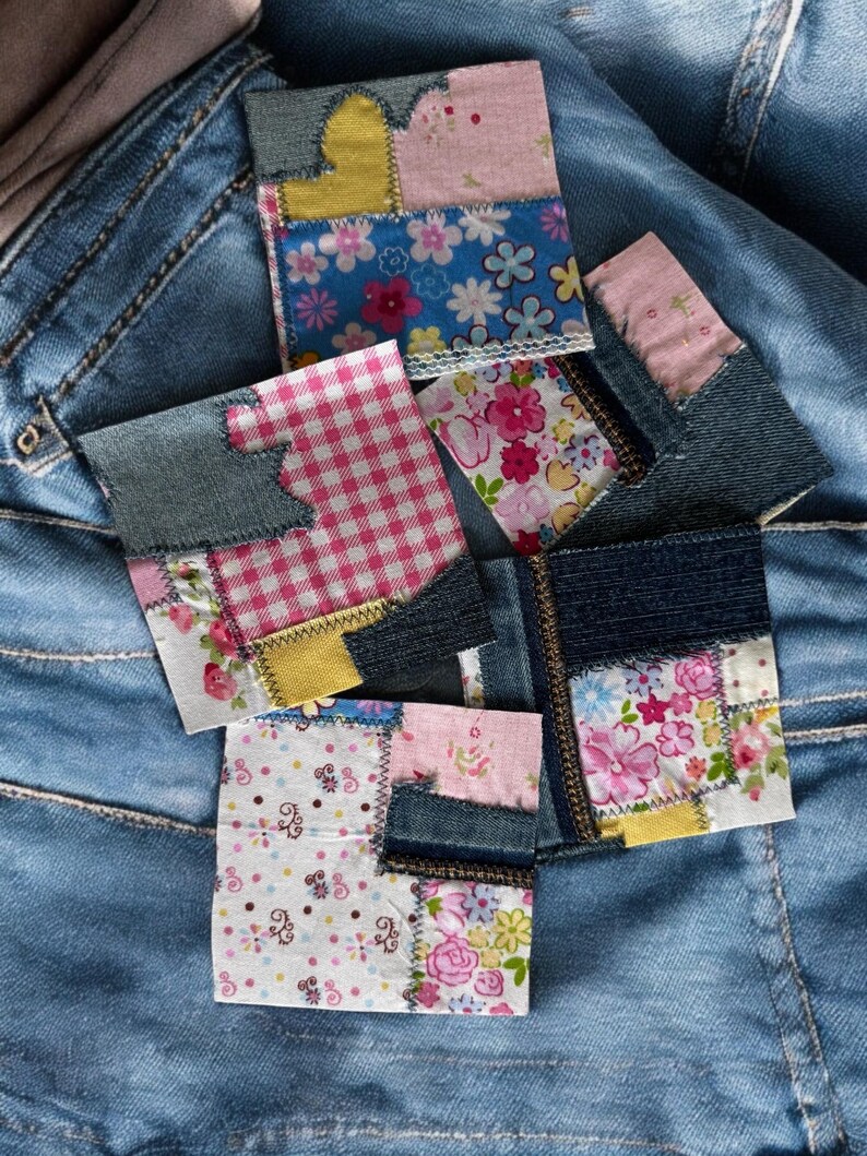 Handmade Denim Patchwork – 3.5”x3.5” Hand-sew on – Upcycled Denim ...