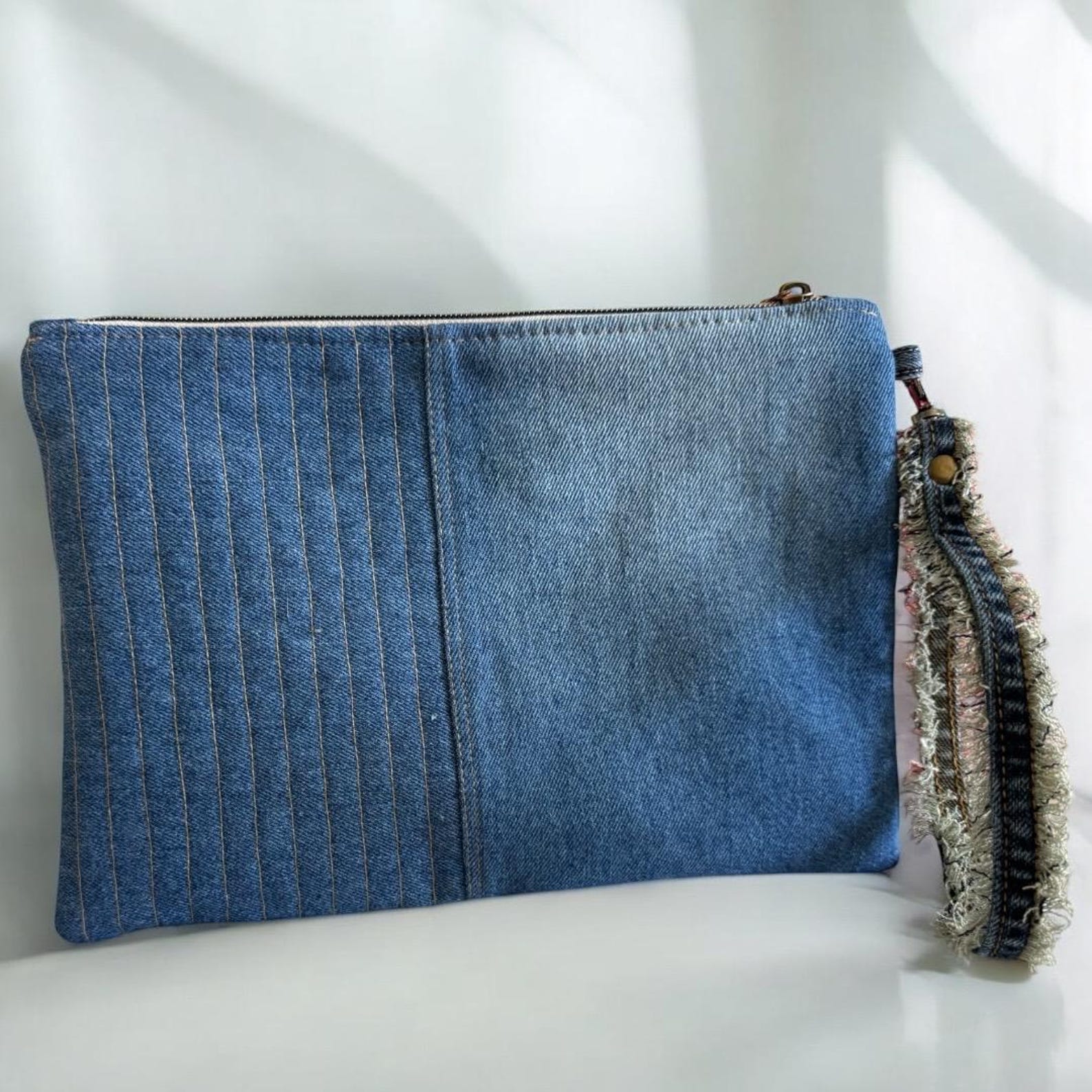 Handmade Denim Patchwork Clutch – Shoulder Bag & Wristlet With Hand ...