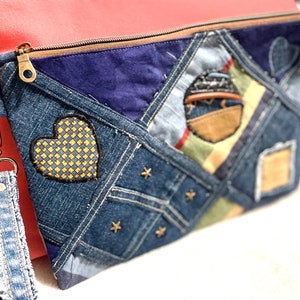 Denim Patchwork Clutch Wristlet: Upcycled Jeans, Boho Chic Bag - Etsy