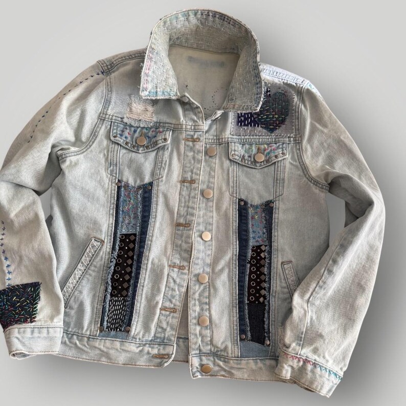 One-of-a-kind Sashiko Boro Denim Jacket With Butterfly Appliqué | Hand ...