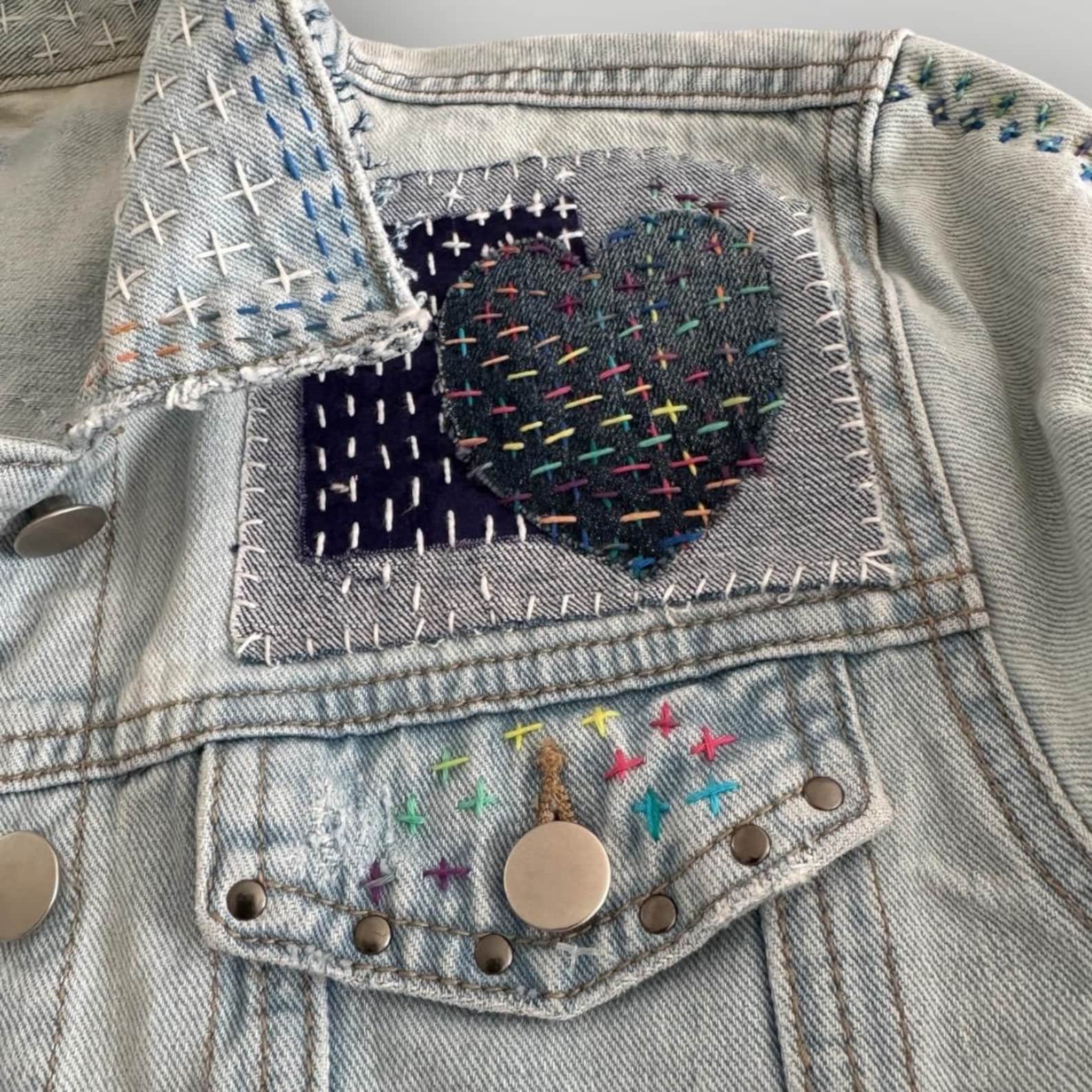 One-of-a-kind Sashiko Boro Denim Jacket With Butterfly Appliqué | Hand ...