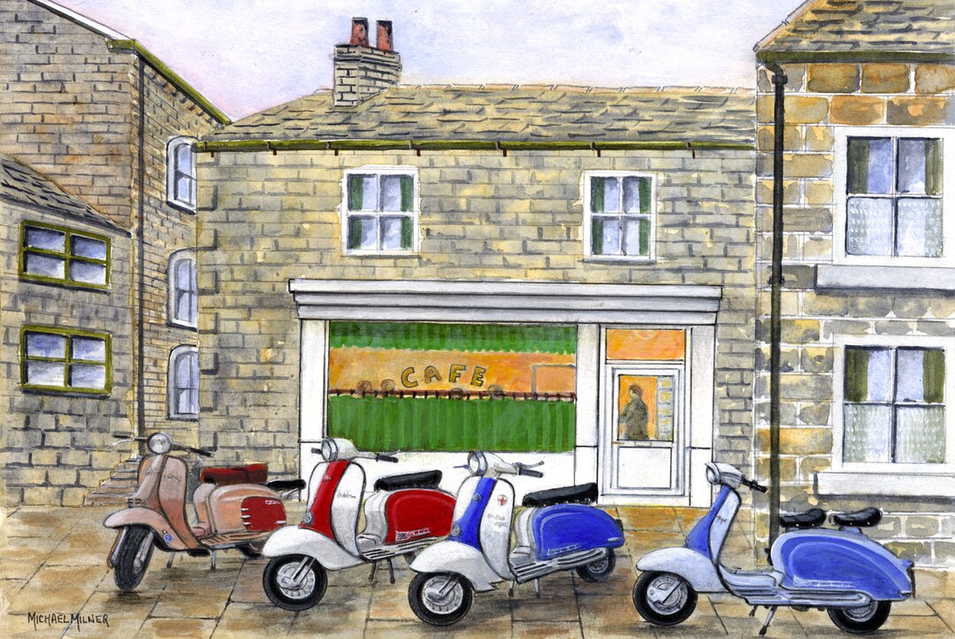 The Italian Job, Sids Cafe, Holmfirth, Ltd Edition Print, Scooter ...