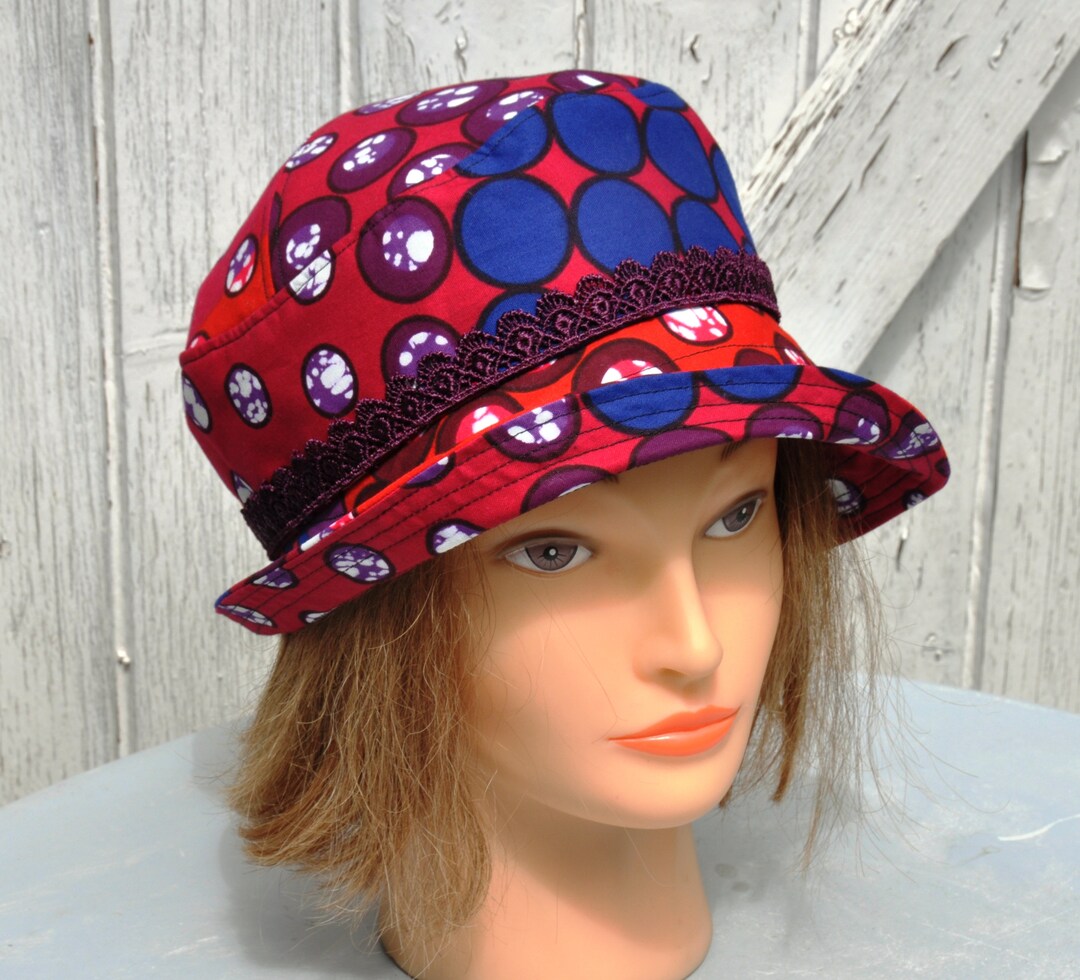 Women's Sun Hat, Cloche Shape, Red and Blue Cotton Wax - Size S 54cm - Etsy