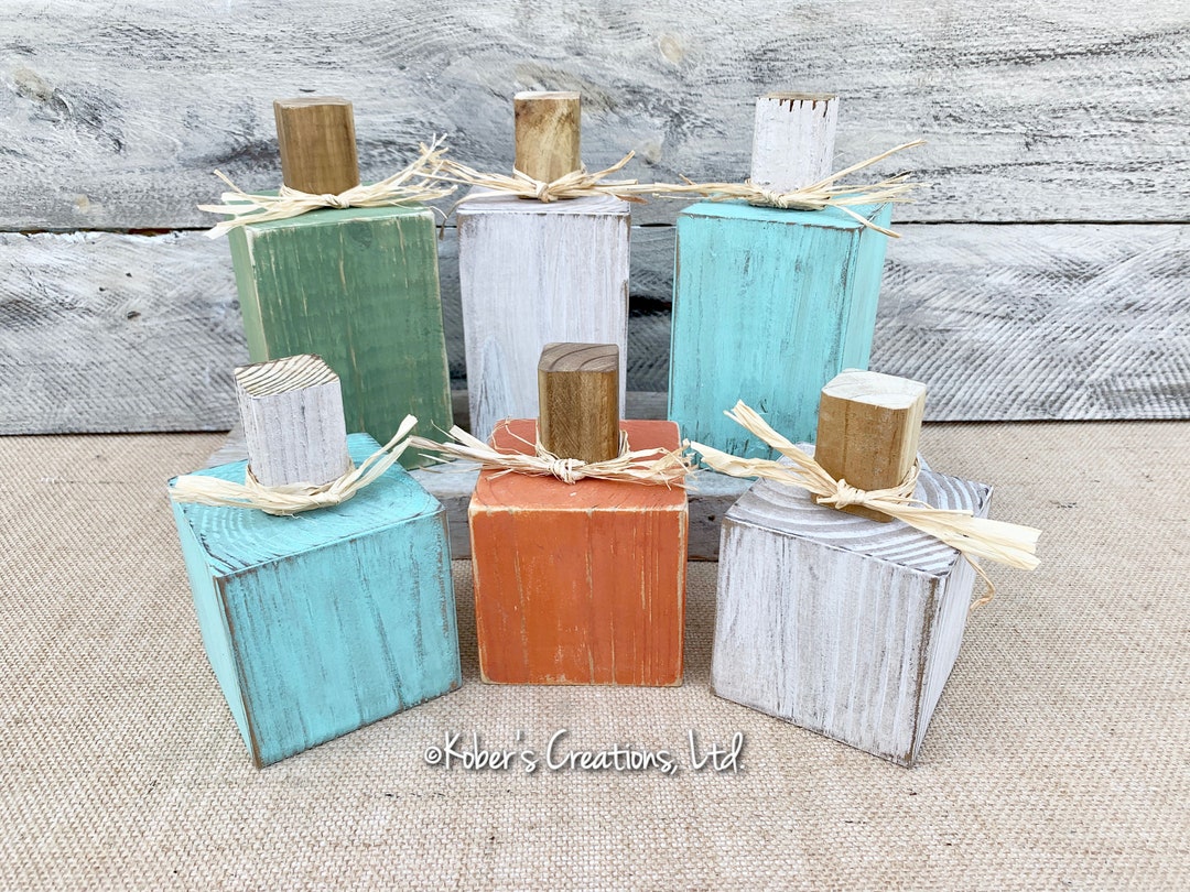 Pumpkin Wood Blocks, Fall Décor, Rustic Wood Pumpkins, Painted Wooden ...